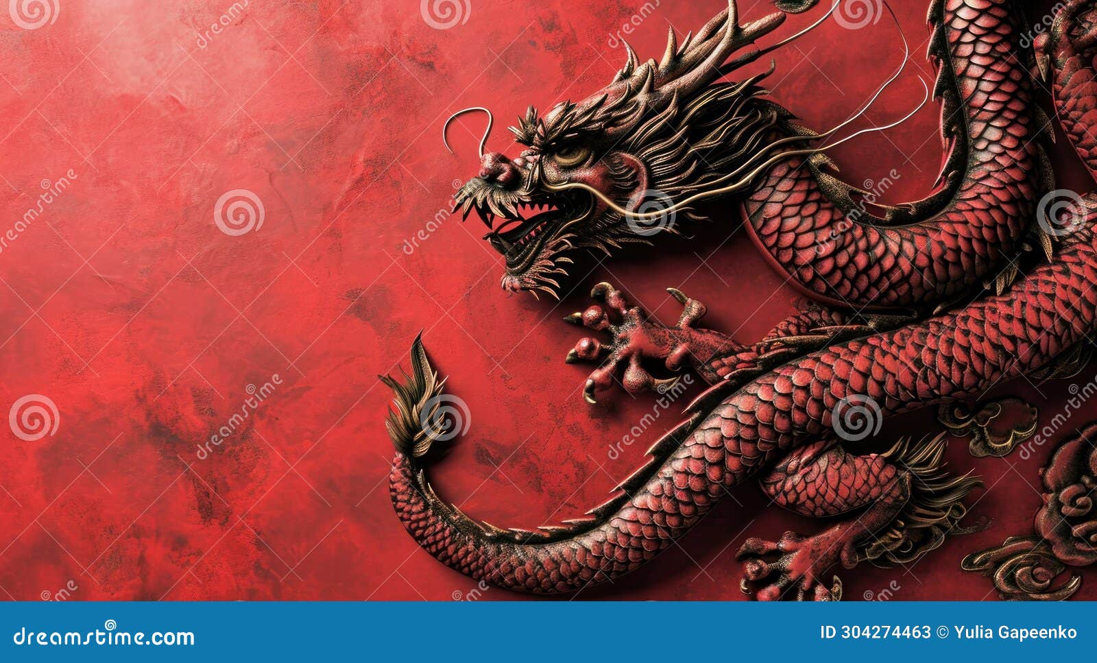 An Chinese Dragon is Shown on a Red Background Stock Image - Image of ...