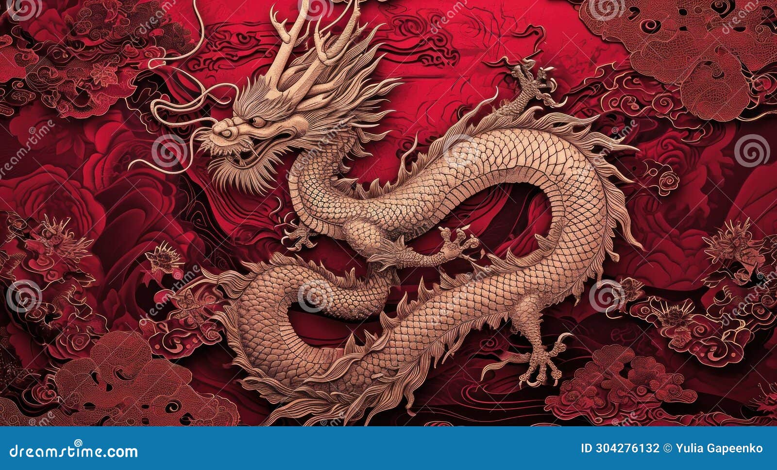 An Chinese Dragon is Shown on a Red Background Stock Photo - Image of ...