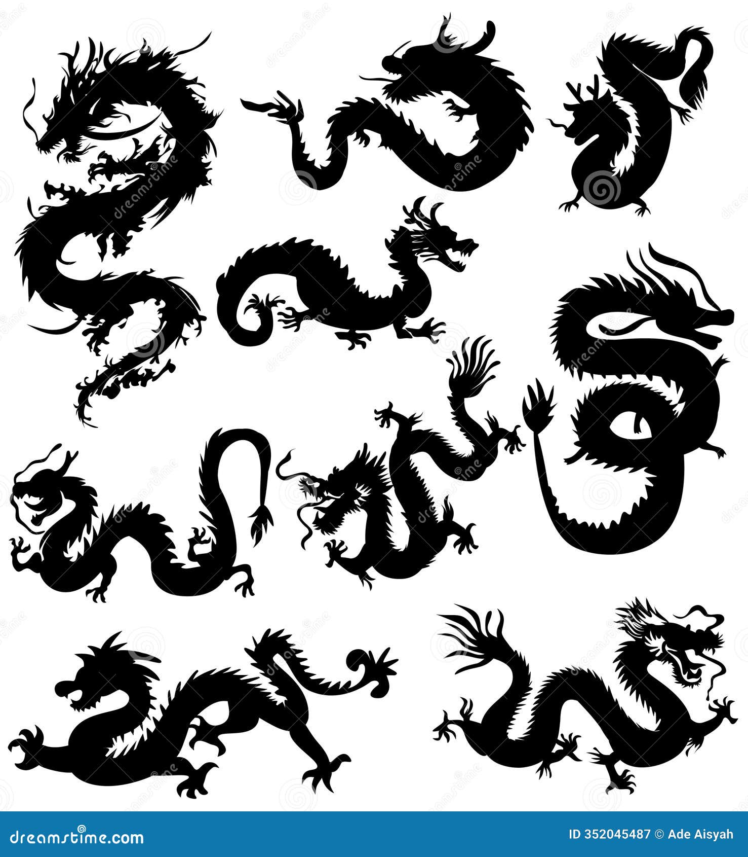 Chinese Dragon Silhouettes Collection Vector Illustration Stock ...
