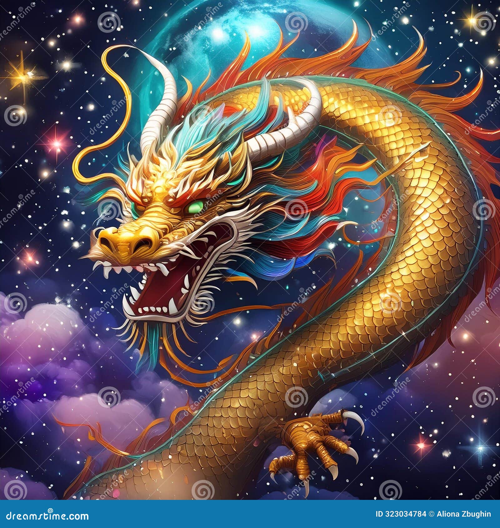 The Chinese Dragon in Space Stock Illustration - Illustration of ...