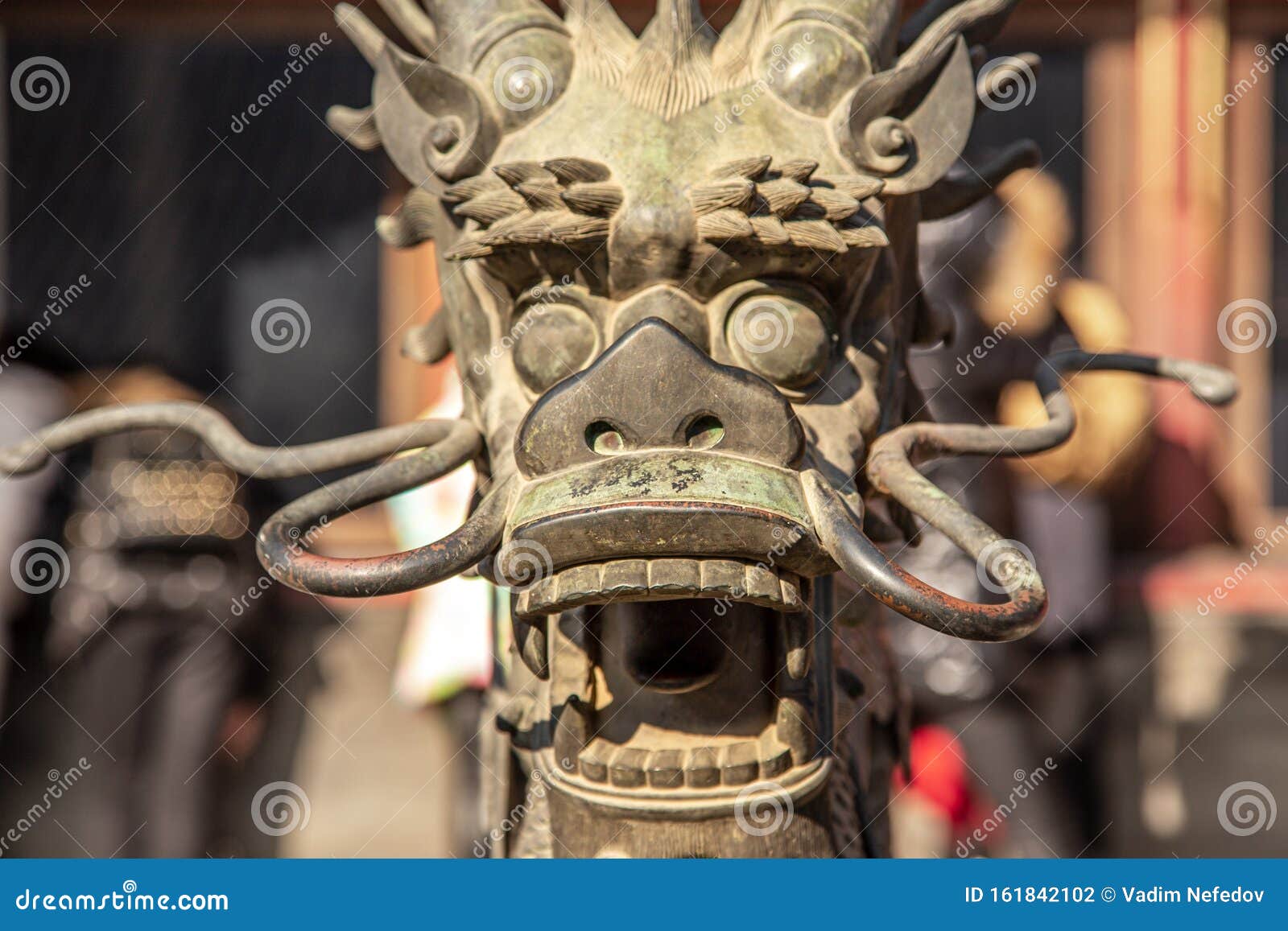 Chinese Dragon Statue Head With Open Jaws From Ming Dynasty Era In The Forbidden City Beijing