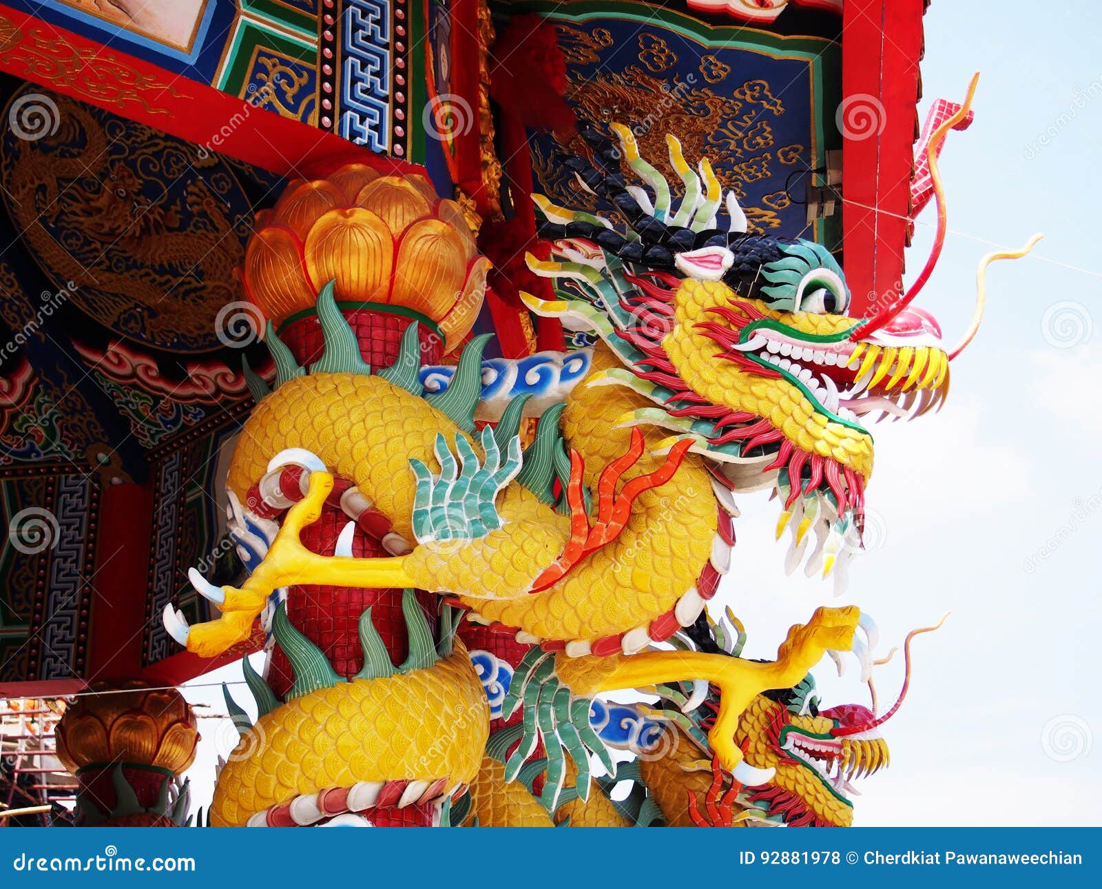 Chinese Dragon Wrapped Around Red Pole Stock Photo - Image of thailand ...