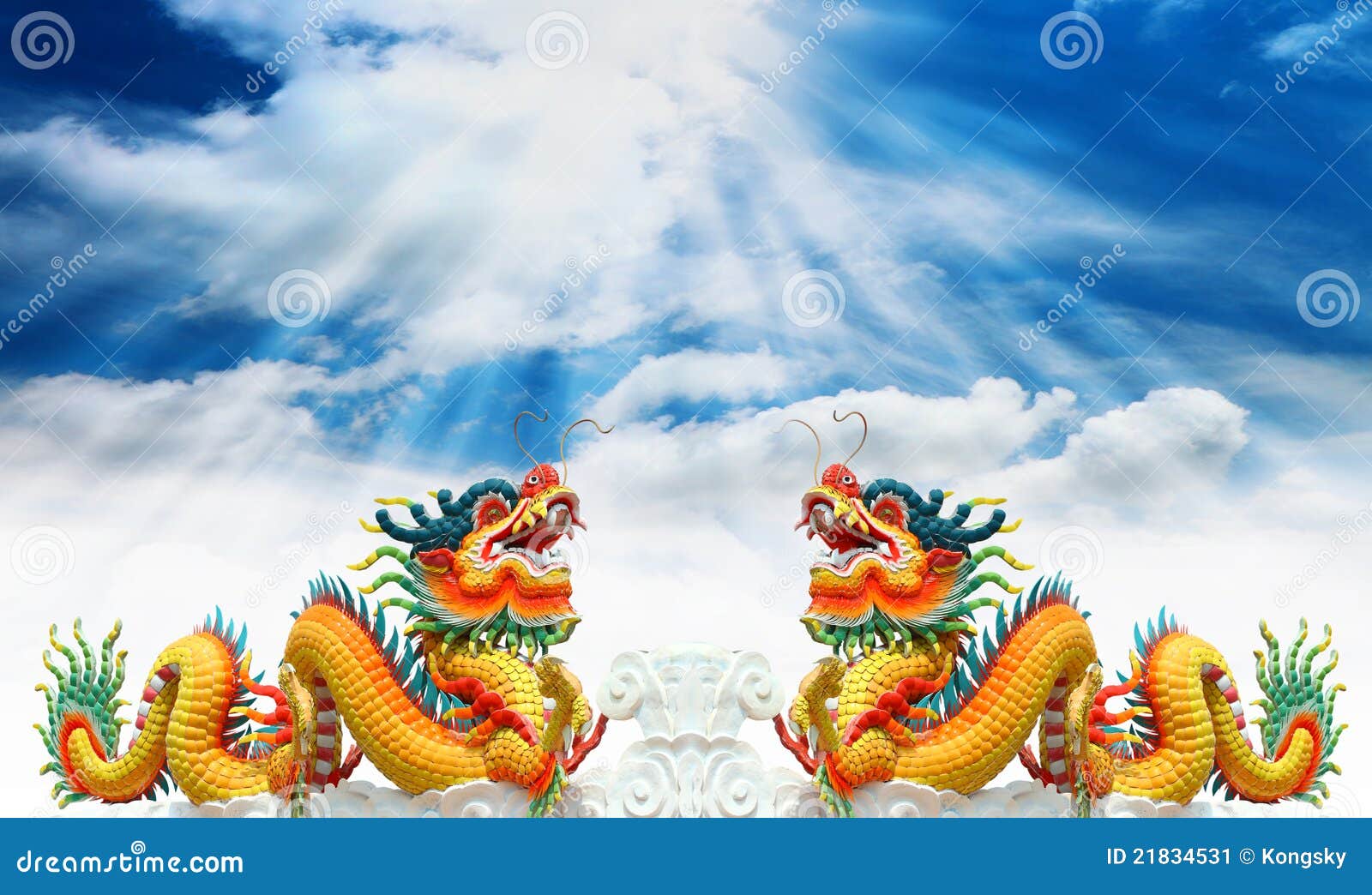 Chinese Dragons Statue with Sky Stock Image - Image of power, chinese ...