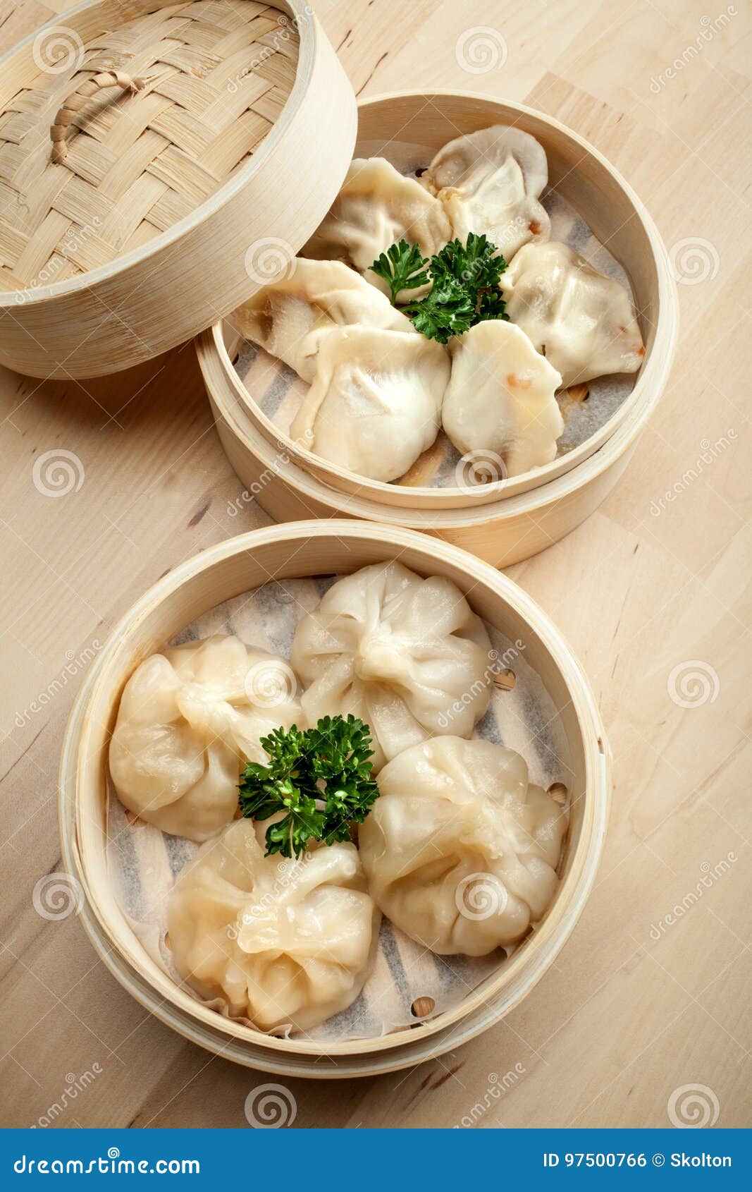 Chinese Dumpling in a Bamboo Steamer Box Stock Photo - Image of dishes ...
