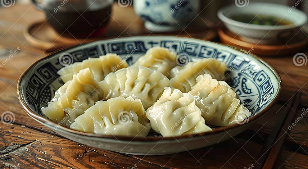 Chinese Dumplings in a Bowl on the Table Stock Image - Image of buffet ...