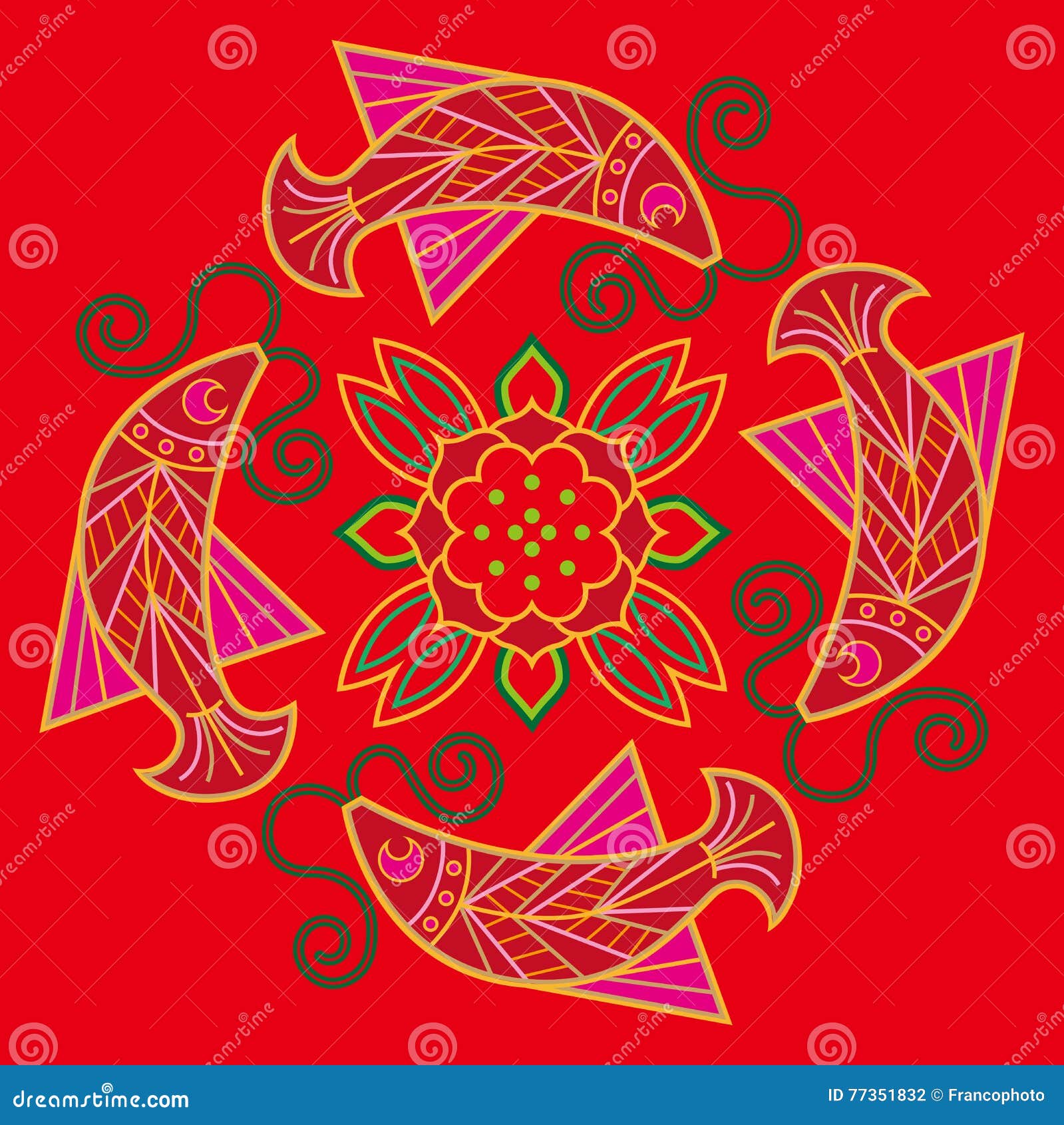 Chinese Embroidery Fish Pattern. Stock Vector - Illustration of flower ...