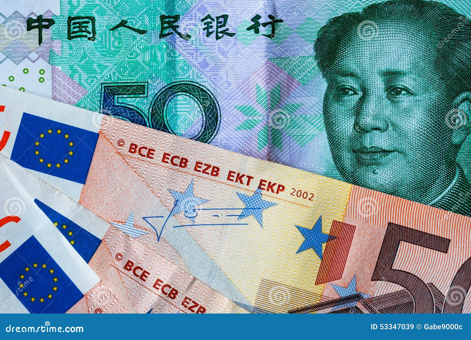 Chinese and Euro Bank Notes Stock Image - Image of paper, transfer ...