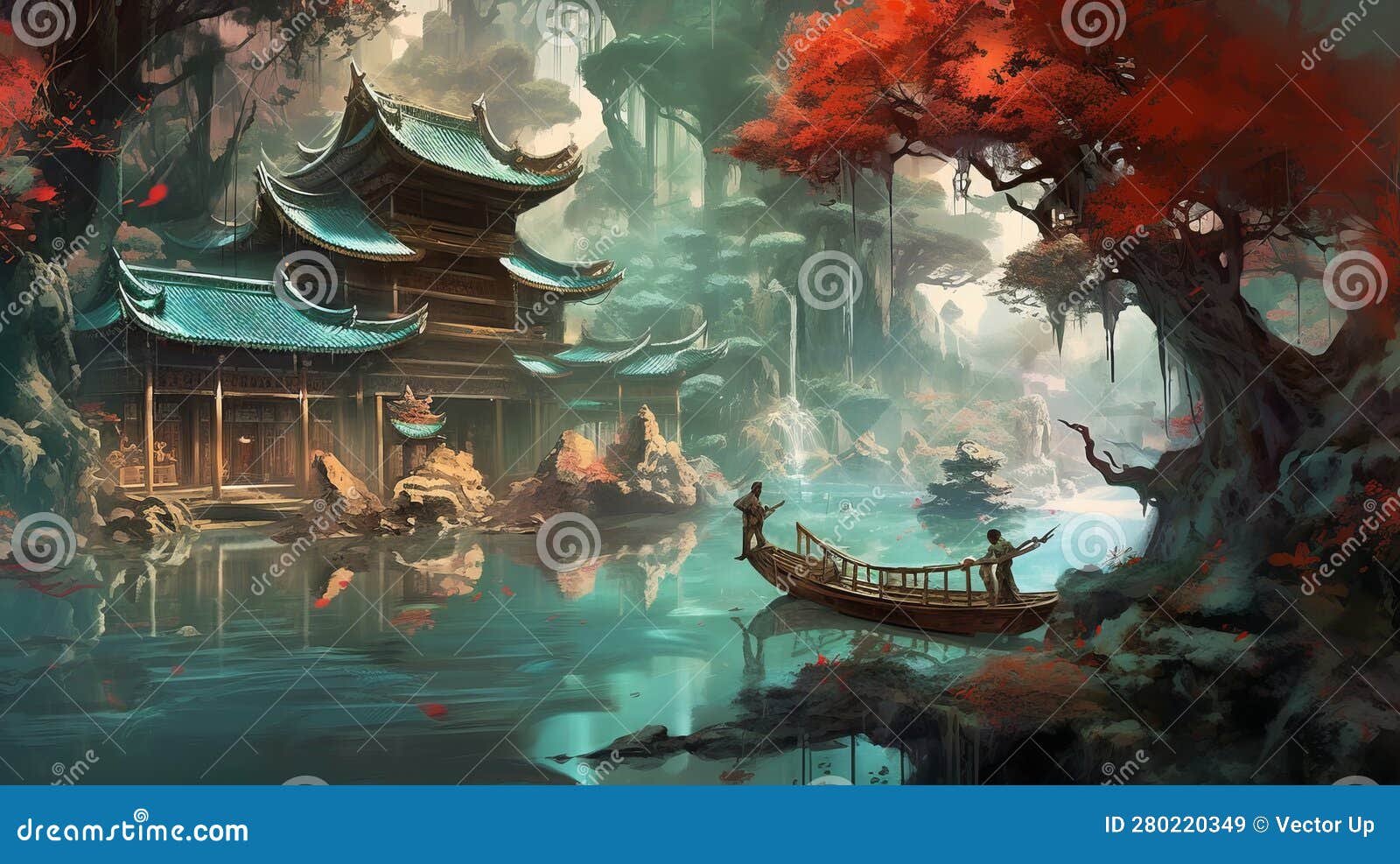 Chinese Fantasy Style Scene Art. Generative AI Stock Illustration ...
