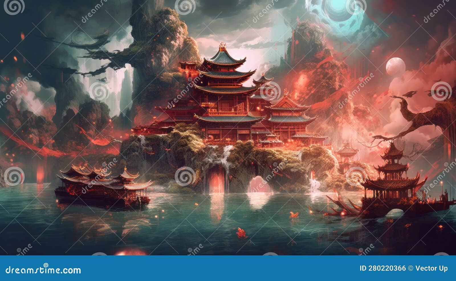 Chinese Fantasy Style Scene Art. Generative AI Stock Illustration ...