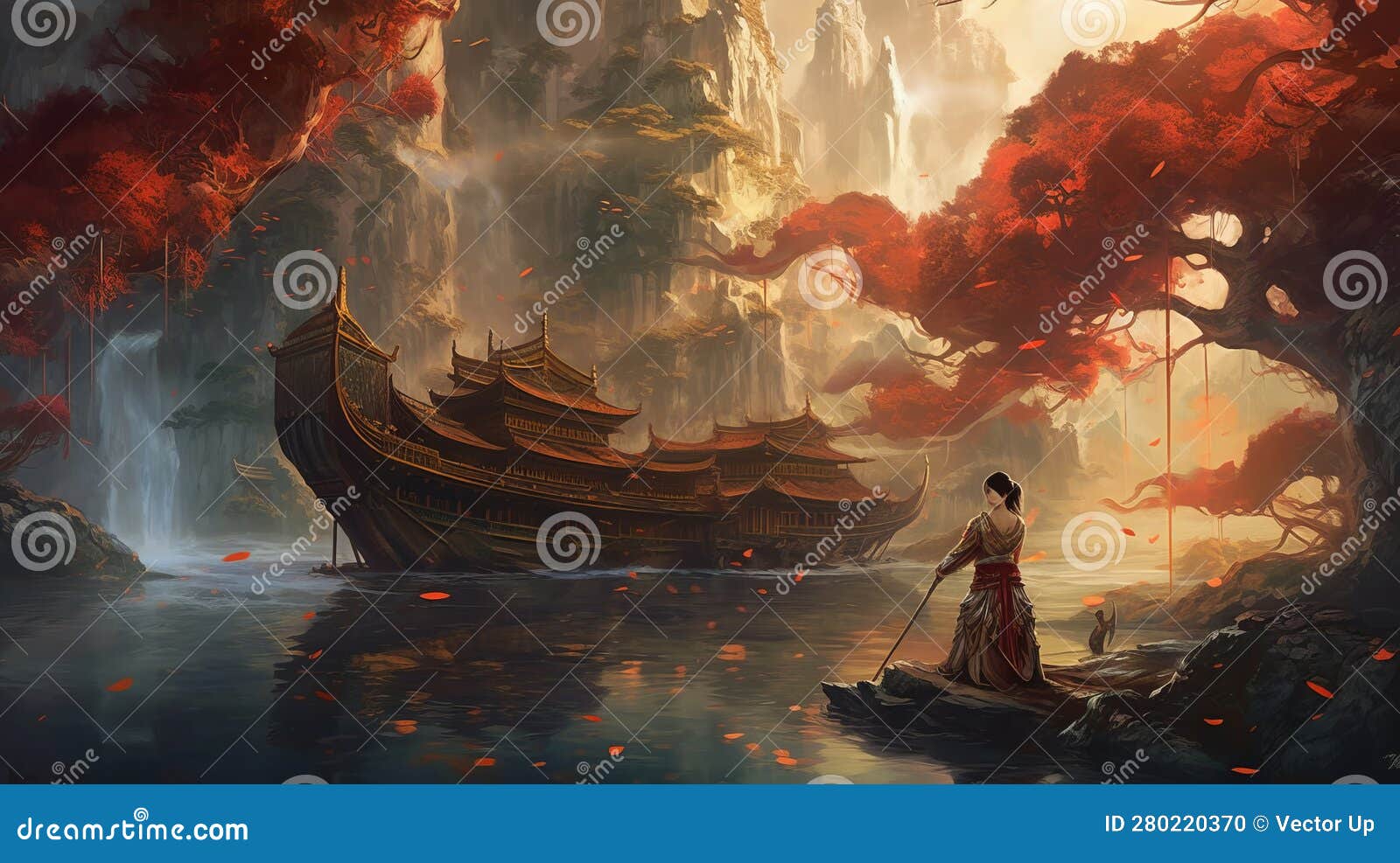 Chinese Fantasy Style Scene Art. Generative AI Stock Illustration ...