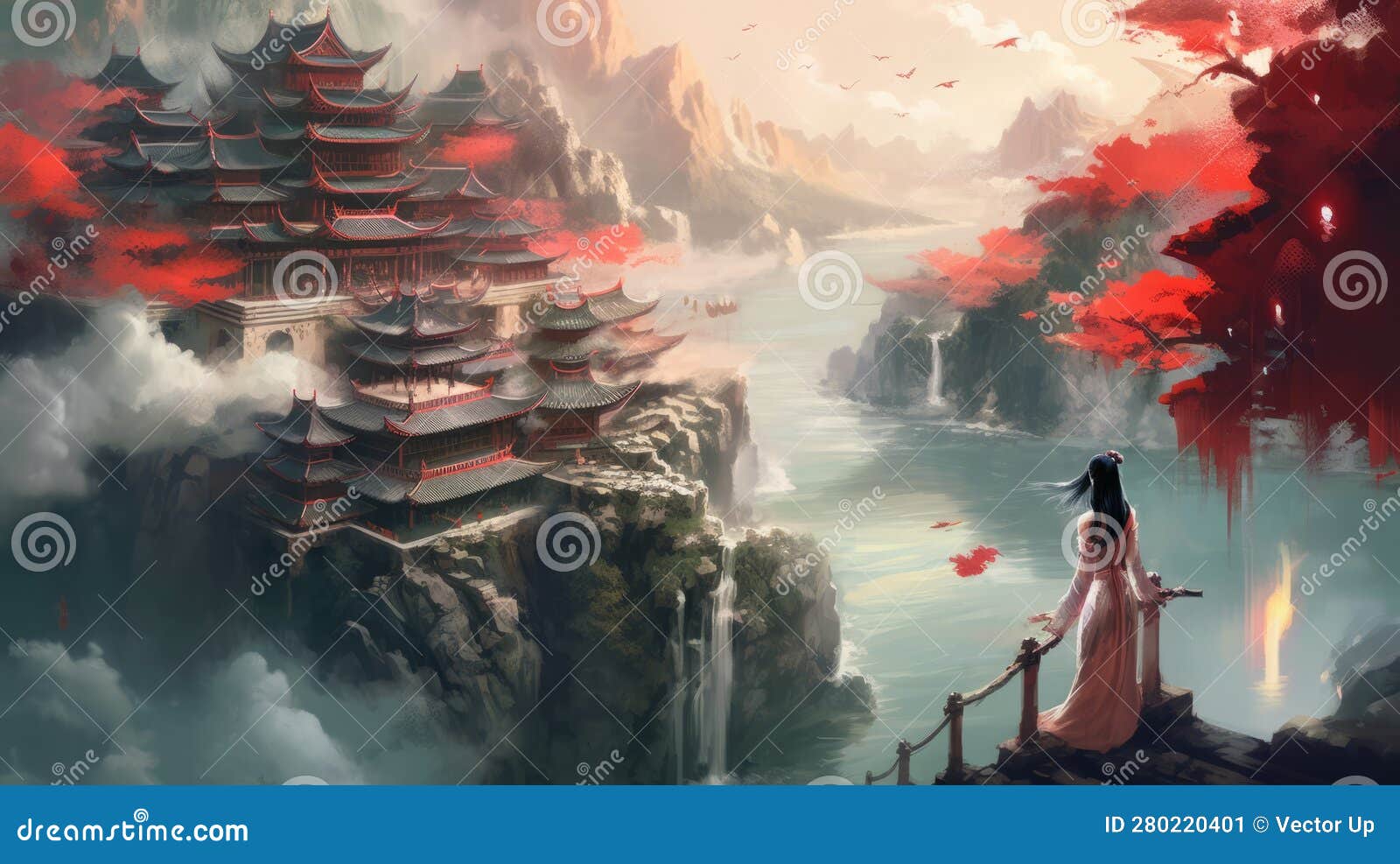 Chinese Fantasy Style Scene Art. Generative AI Stock Illustration ...