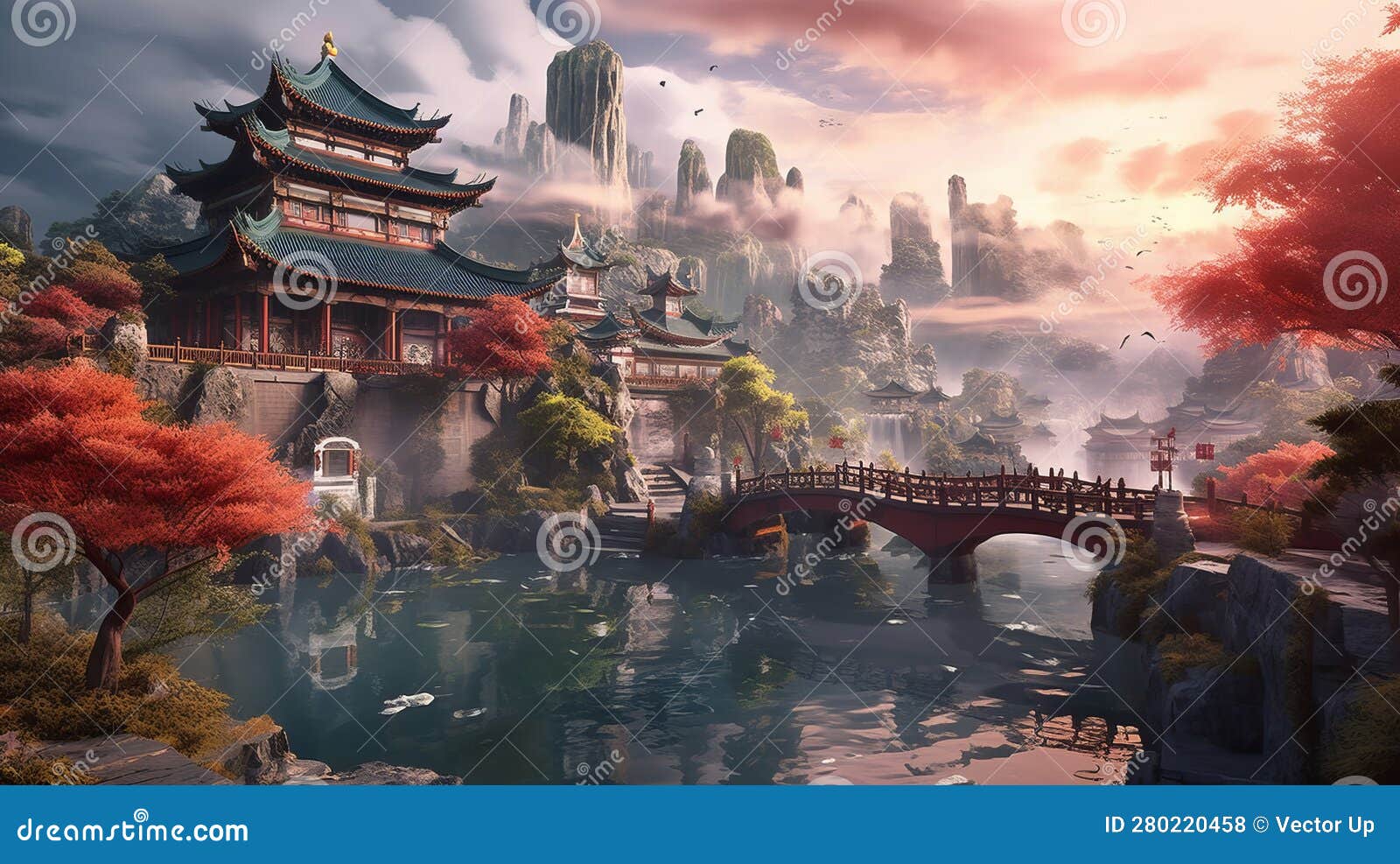 Chinese Fantasy Style Scene Art. Generative AI Stock Illustration ...