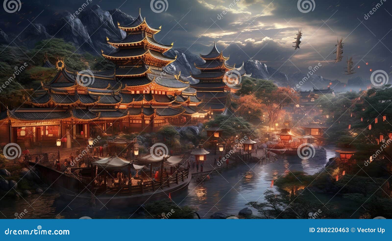 Chinese Fantasy Style Scene Art. Generative AI Stock Illustration ...