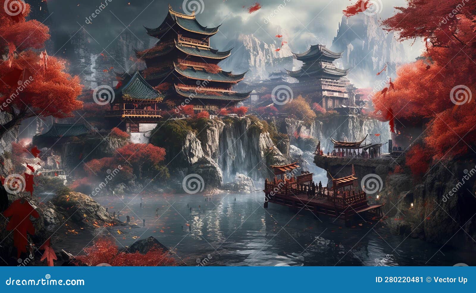 Chinese Fantasy Style Scene Art. Generative AI Stock Illustration ...