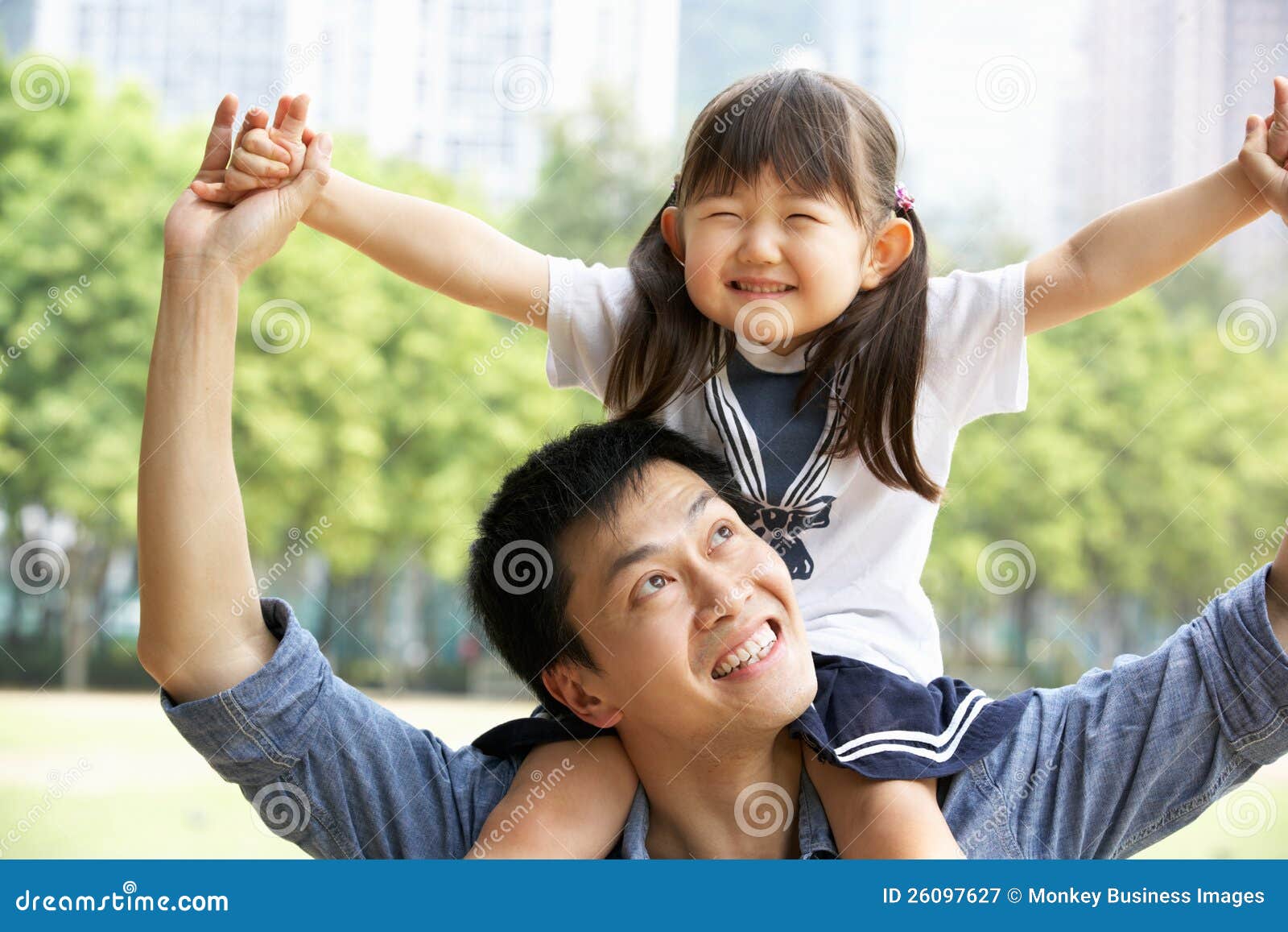 Chinese Father Giving Daughter Ride on Shoulders Stock Image - Image of ...