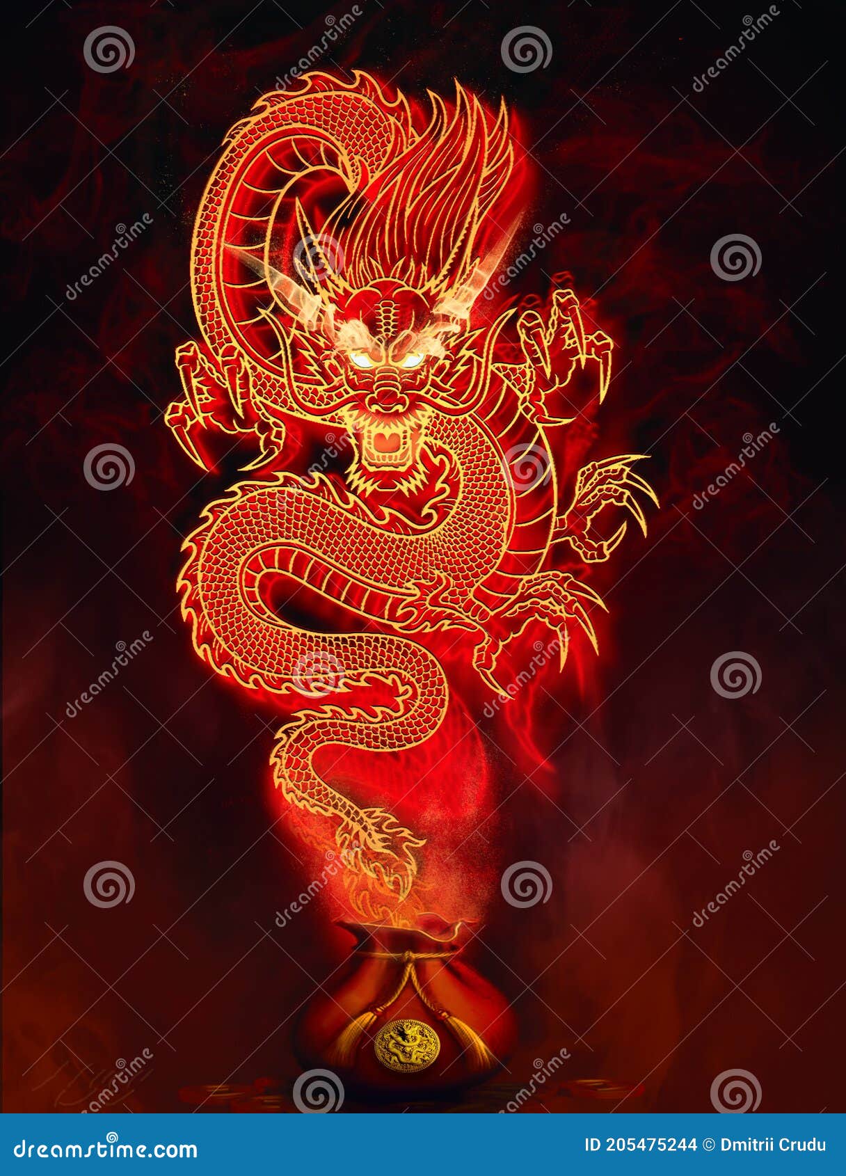 Chinese Fire Dragon Prepares To Strike Stock Illustration ...