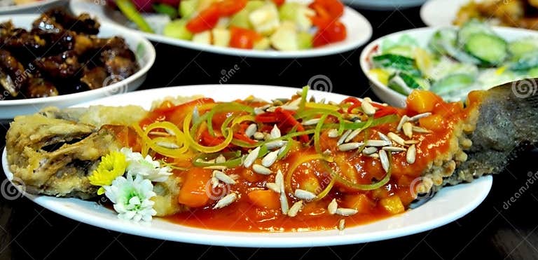 Chinese fish dishes stock image. Image of closeup, close - 16617035