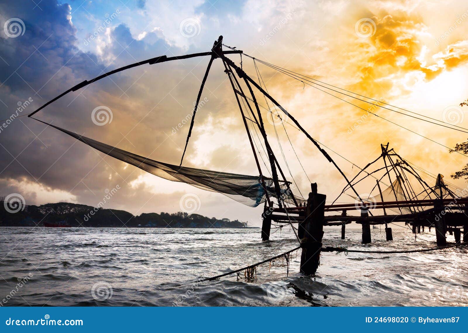 Chinese Fishing nets stock photo. Image of coastline - 24698020