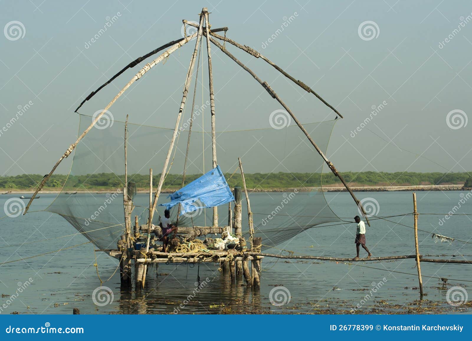 Chinese Fishing Nets In Cochi, Kerala, India, With Container Vessel In ...