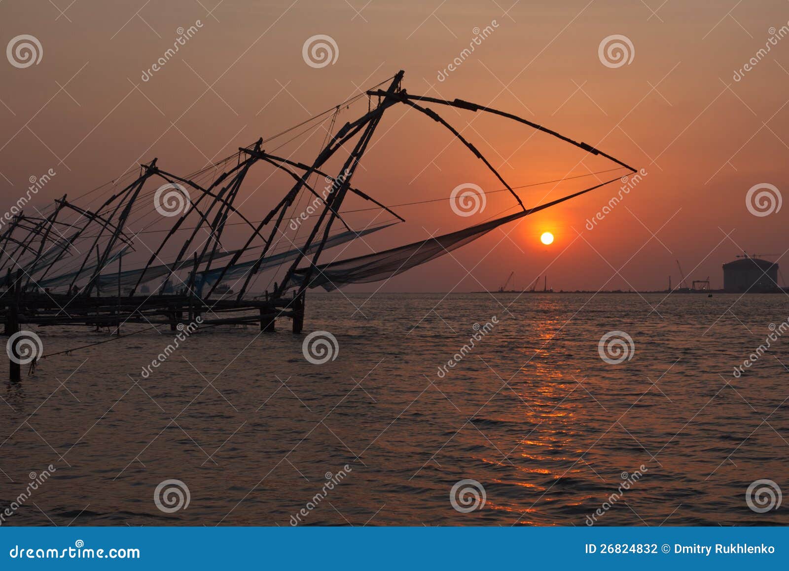 Chinese Fishnets on Sunset. Kochi, Kerala, India Stock Photo - Image of ...