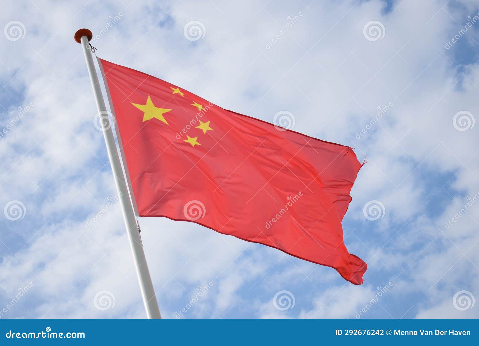 Chinese Flag Flies in the Wind Stock Photo - Image of famous, sunny ...