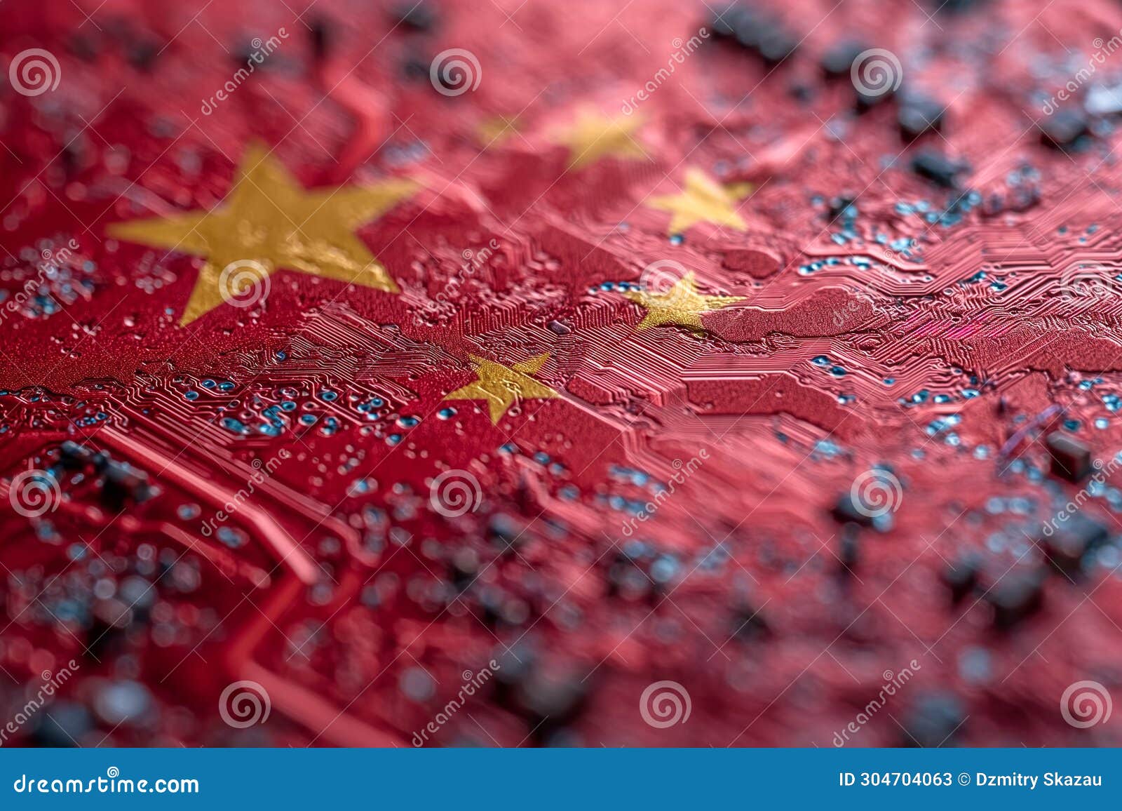 Chinese Flag Overlaid on PC Micro Chip on Integrated Circuit Board ...