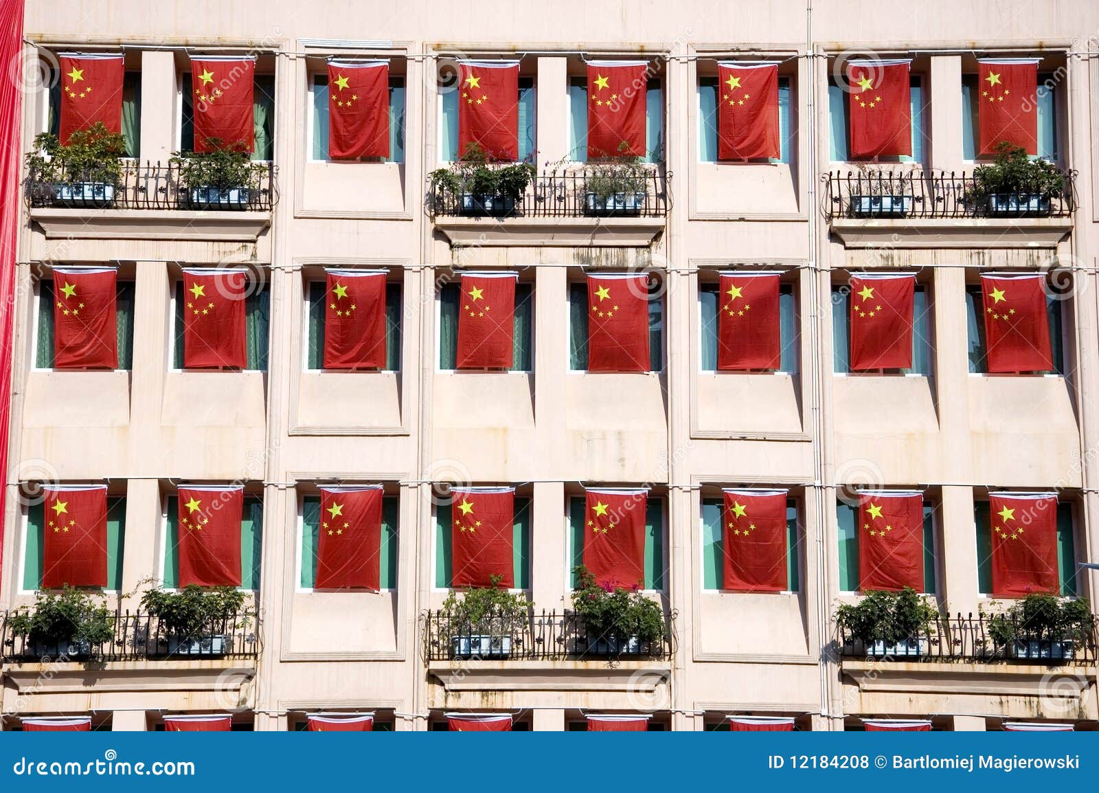 Chinese flags on building stock photo. Image of people - 12184208