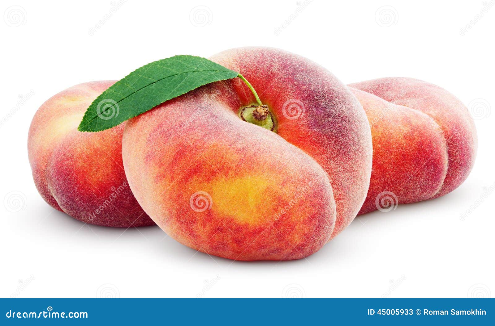 Chinese Flat Donut Peaches with Leaf on White Stock Image - Image of ...