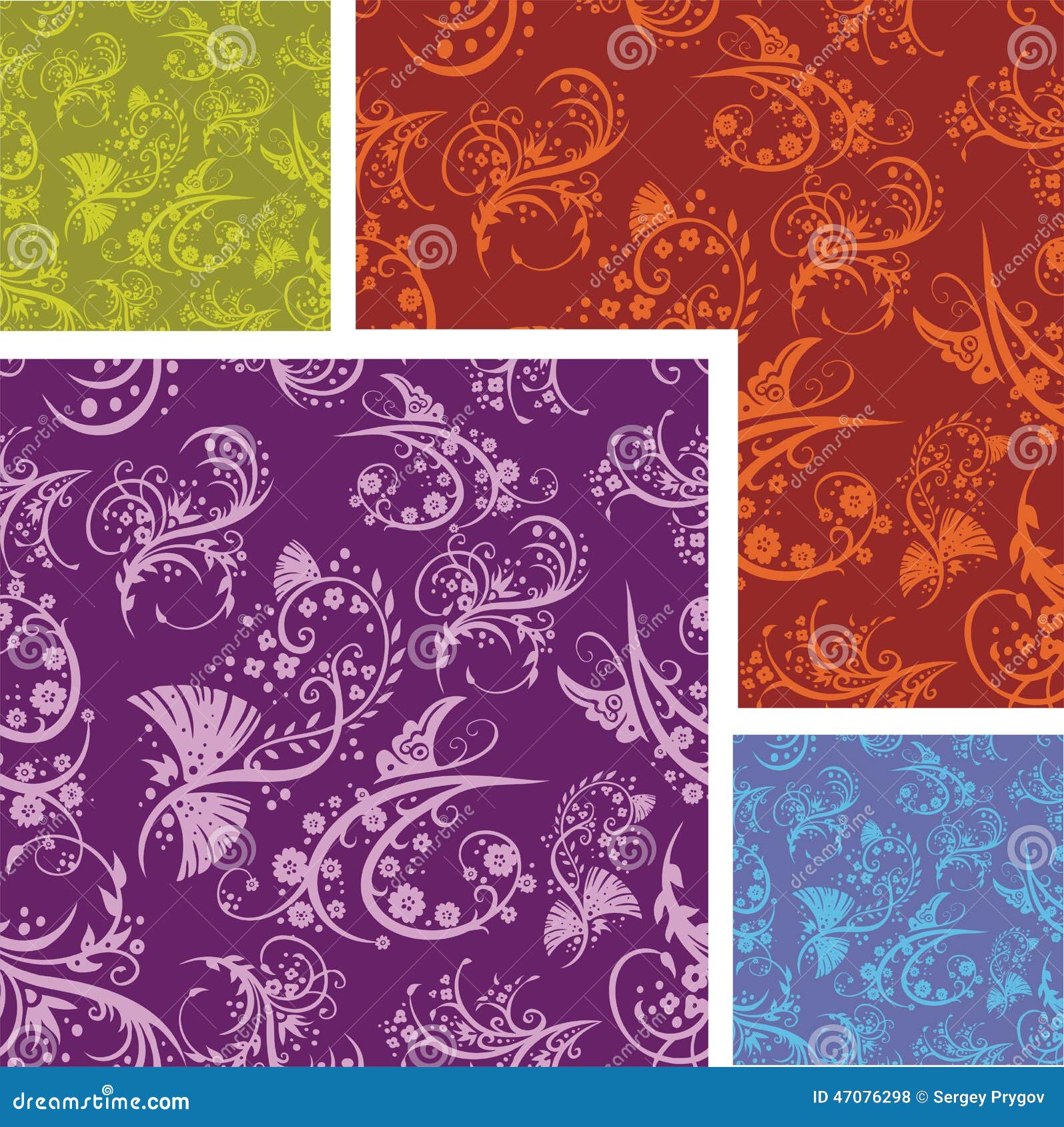 Chinese Floral - Seamless Pattern Set. Stock Vector - Illustration of ...