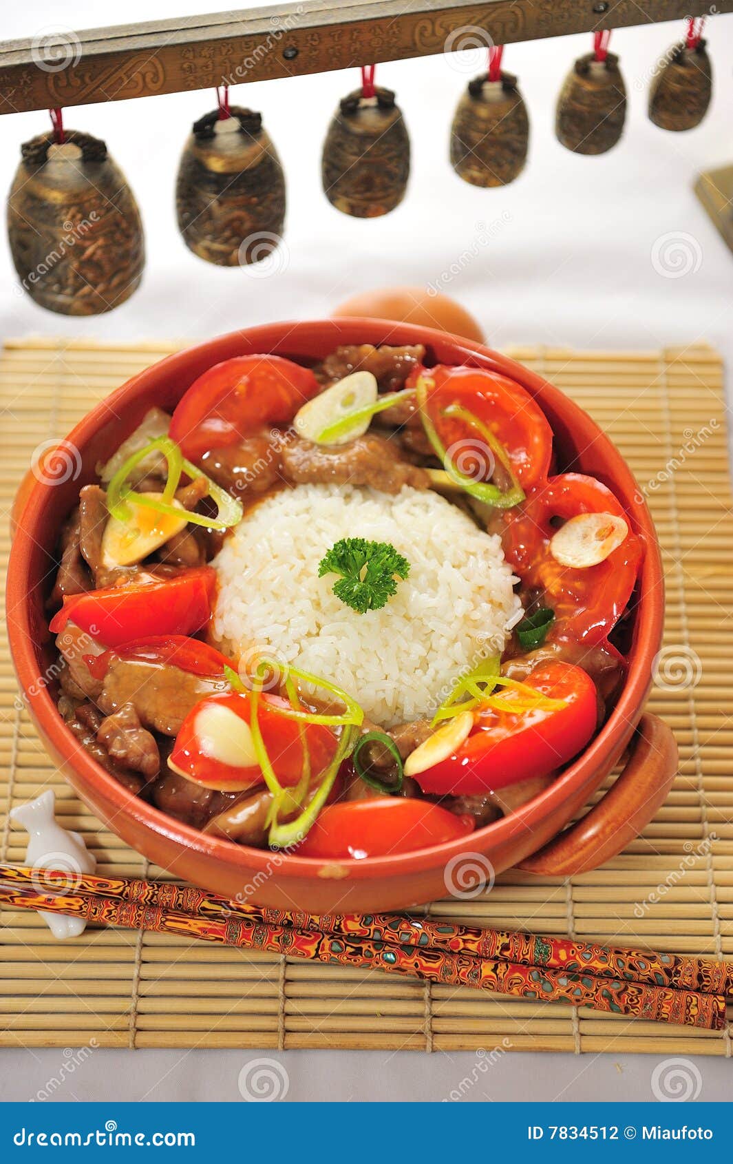 Chinese Food Cup of Rice with Pork Tomato Stock Photo - Image of hungry ...