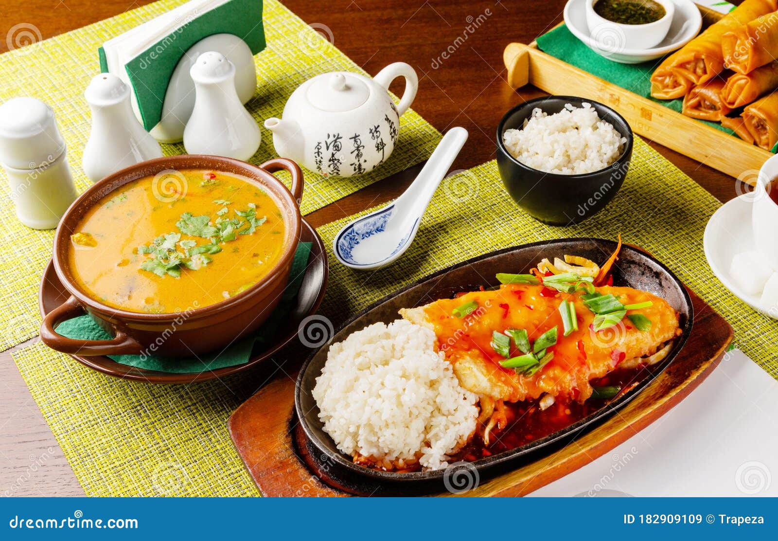 Chinese Food, Multi-course Dinner in Plates on the Table Stock Image ...