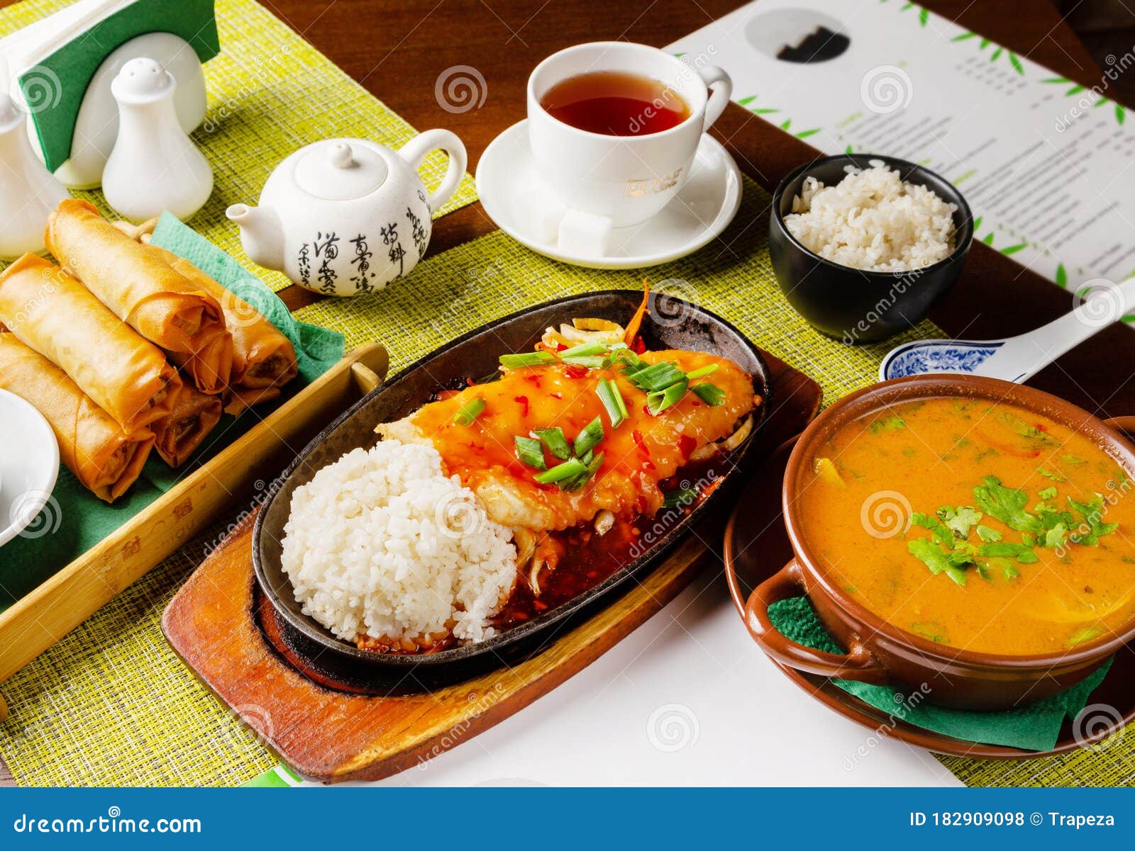 Chinese Food, Multi-course Dinner in Plates on the Table Stock Photo ...