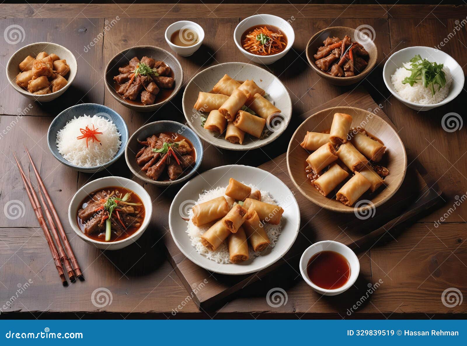 Chinese food on the table stock illustration. Illustration of show ...