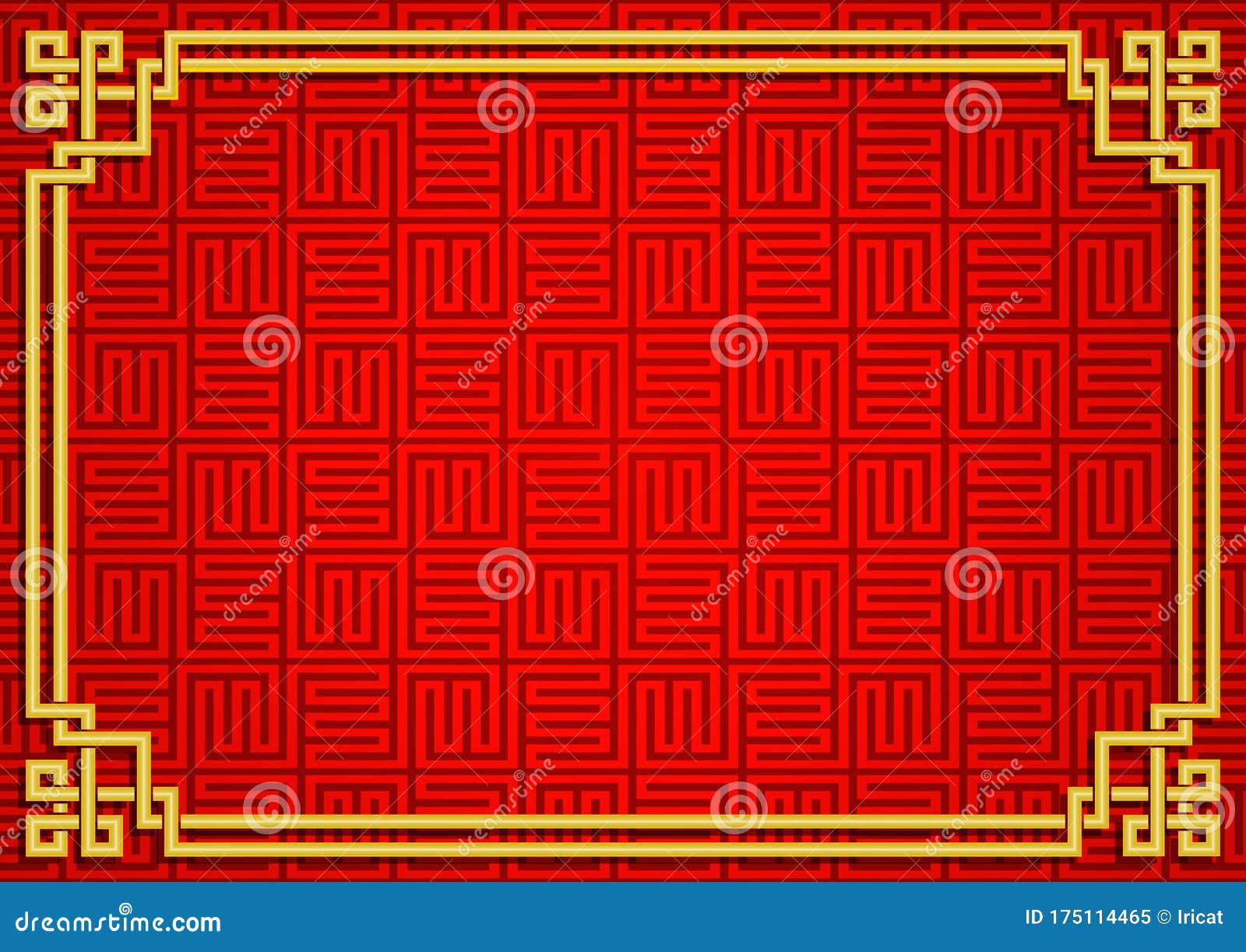 Chinese Frame Rectangular Background. Gold Weave on a Red Patterned ...