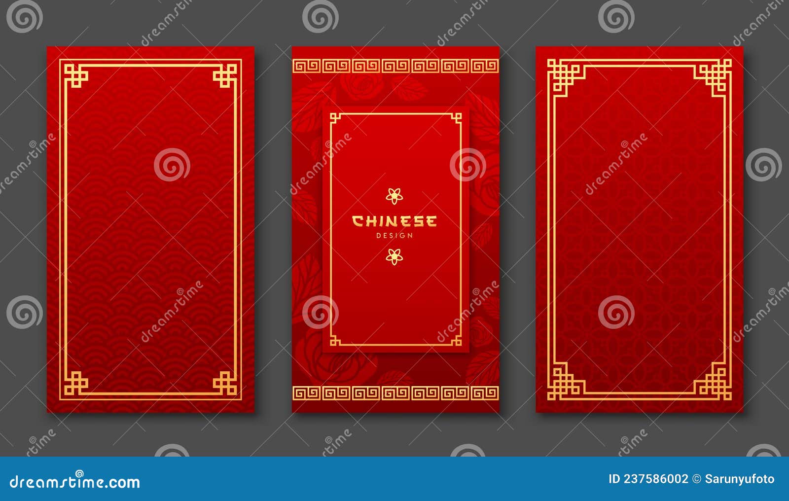 Chinese Frame Style Vertical Banners Collections on Gold and Red ...