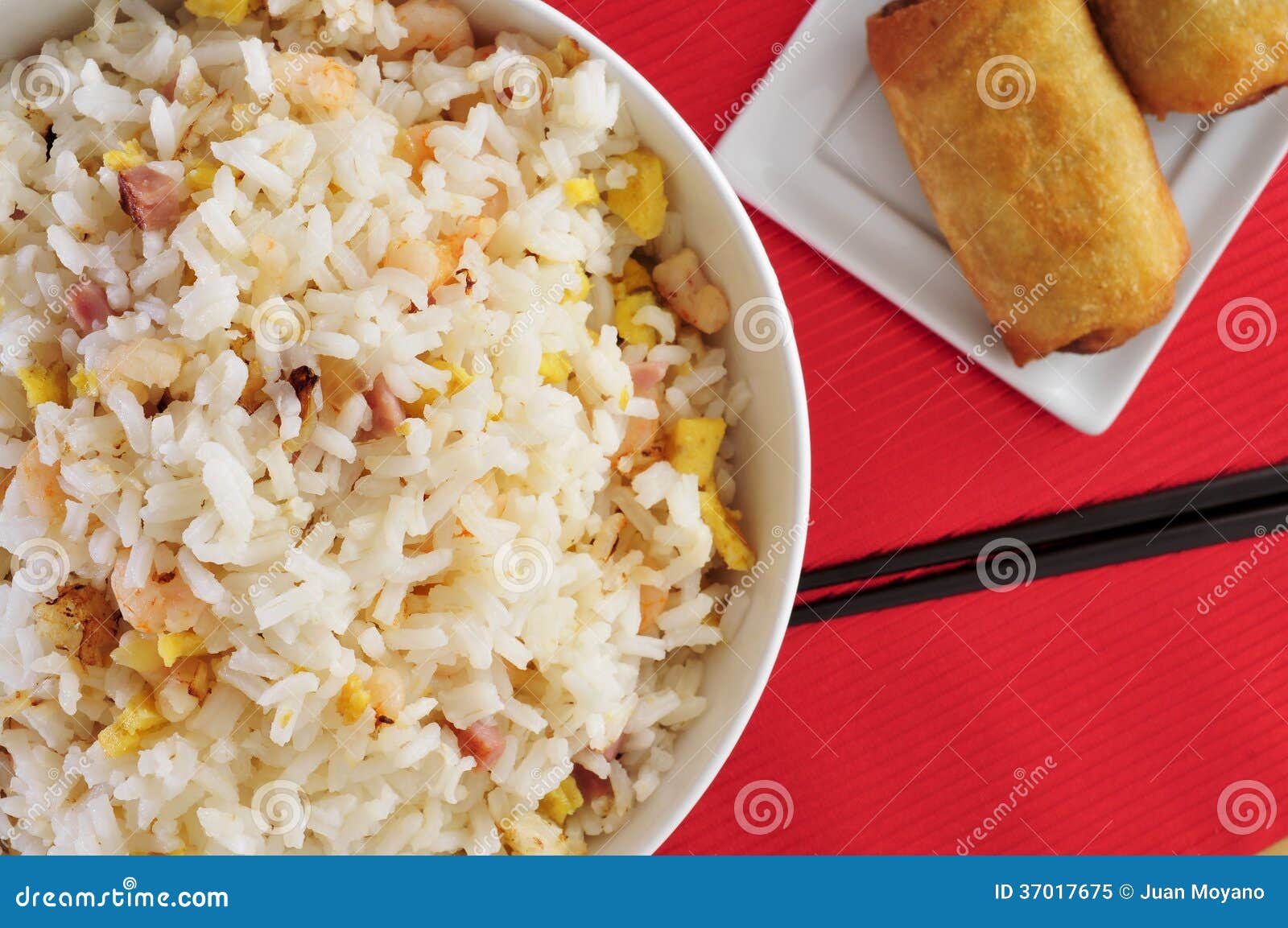 Chinese Fried Rice and Springrolls Stock Image - Image of rolls, recipe ...