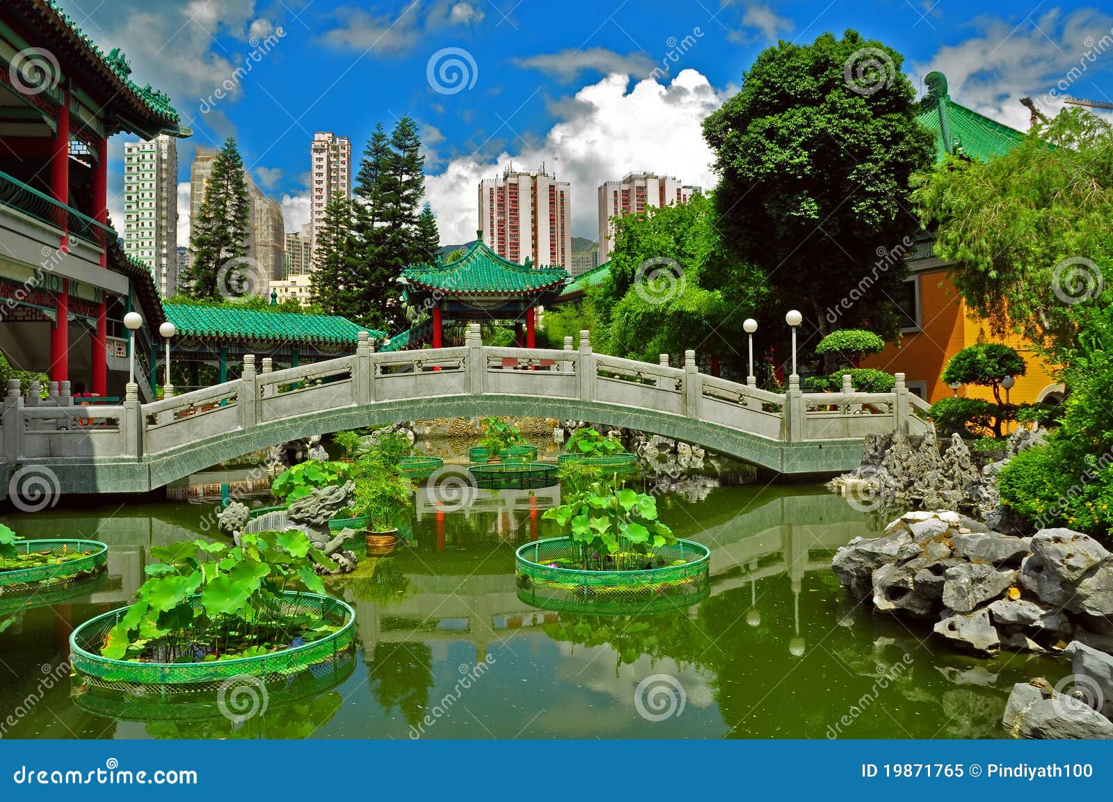 Chinese Garden with Footbridge Stock Image - Image of design, bridge ...