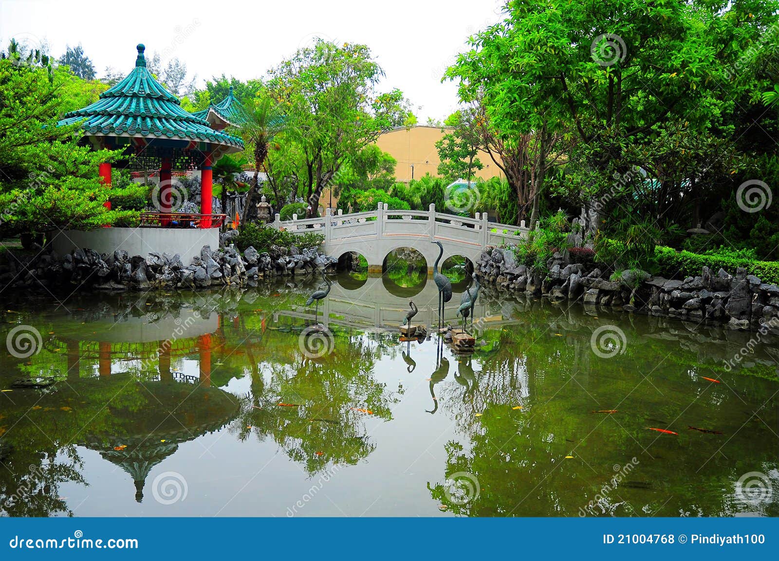 Chinese Garden with Footbridge Stock Photo - Image of aquatic ...