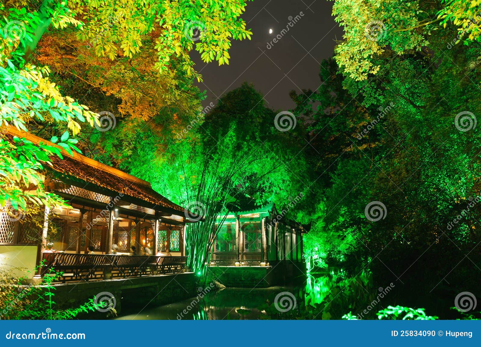 Chinese garden at night editorial image. Image of asia - 25834090