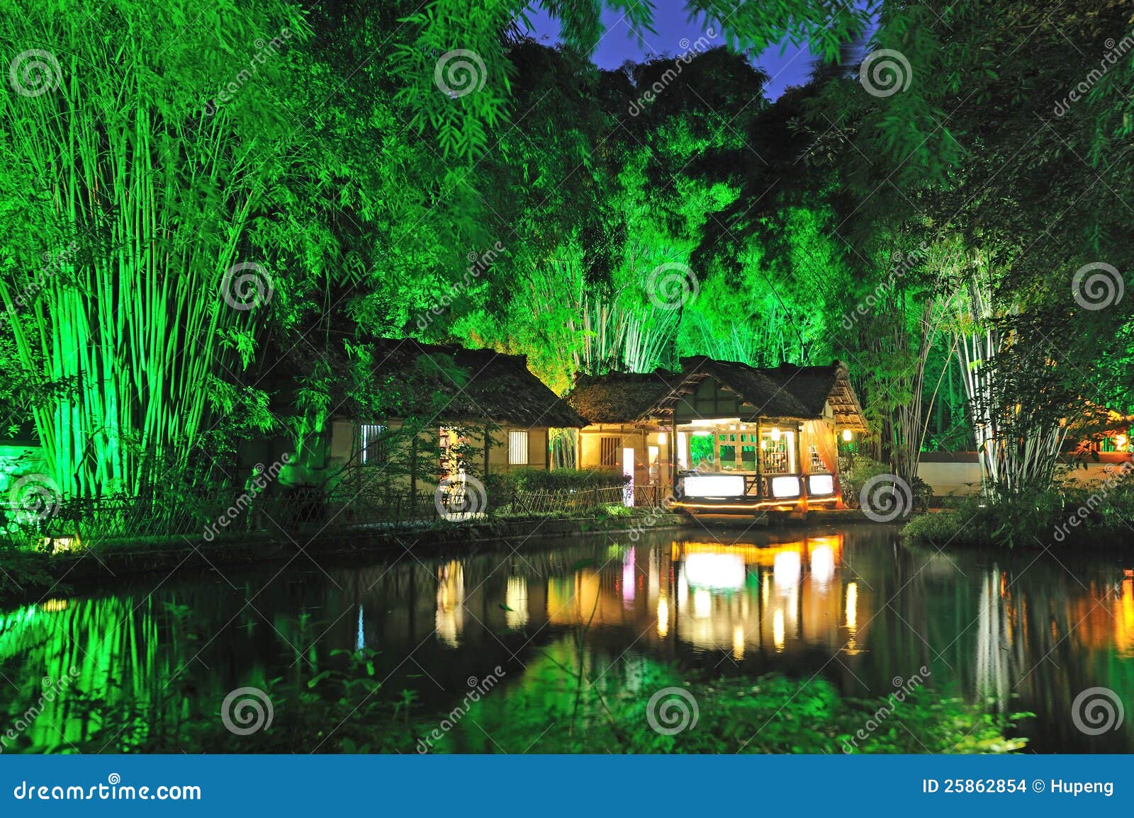 Chinese garden at night editorial stock image. Image of buddhist - 25862854