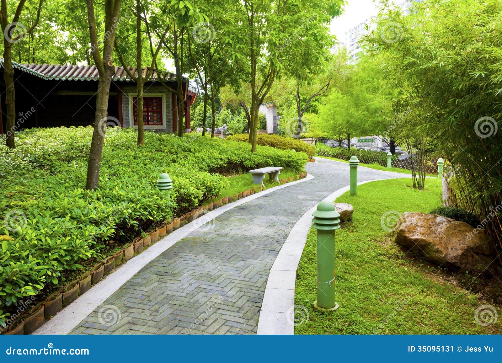 Chinese Garden with Walking Path Stock Image - Image of environment ...