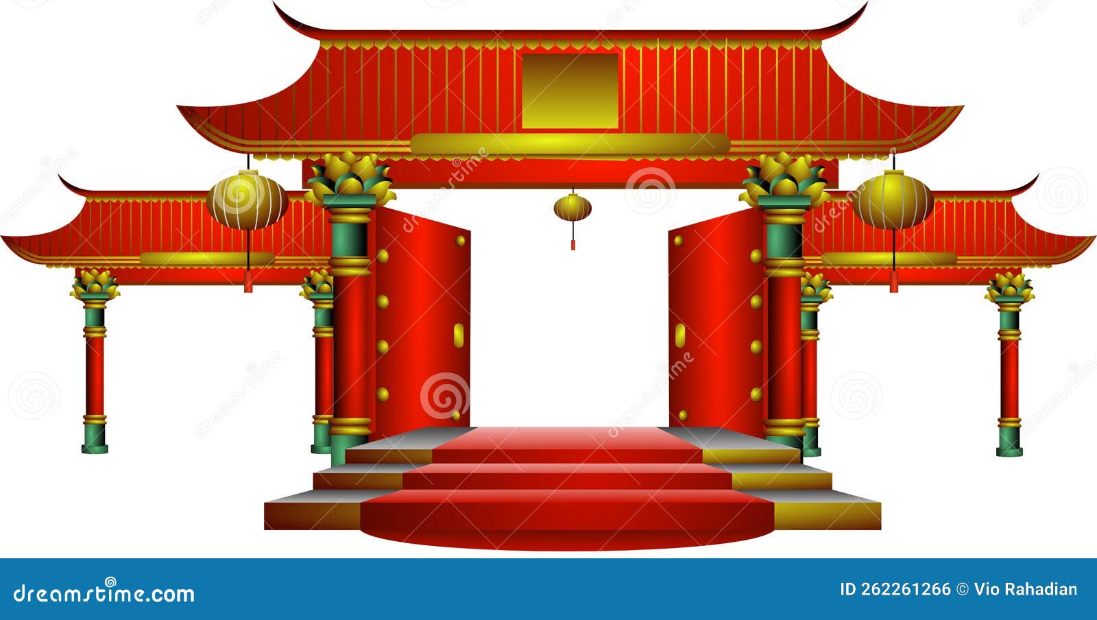 Chinese Red Gate and Pillars with Gold Decoration. Stock Illustration ...