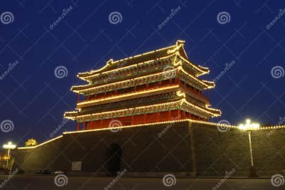 Chinese Gate Tower in Beijing Stock Photo - Image of light, history ...
