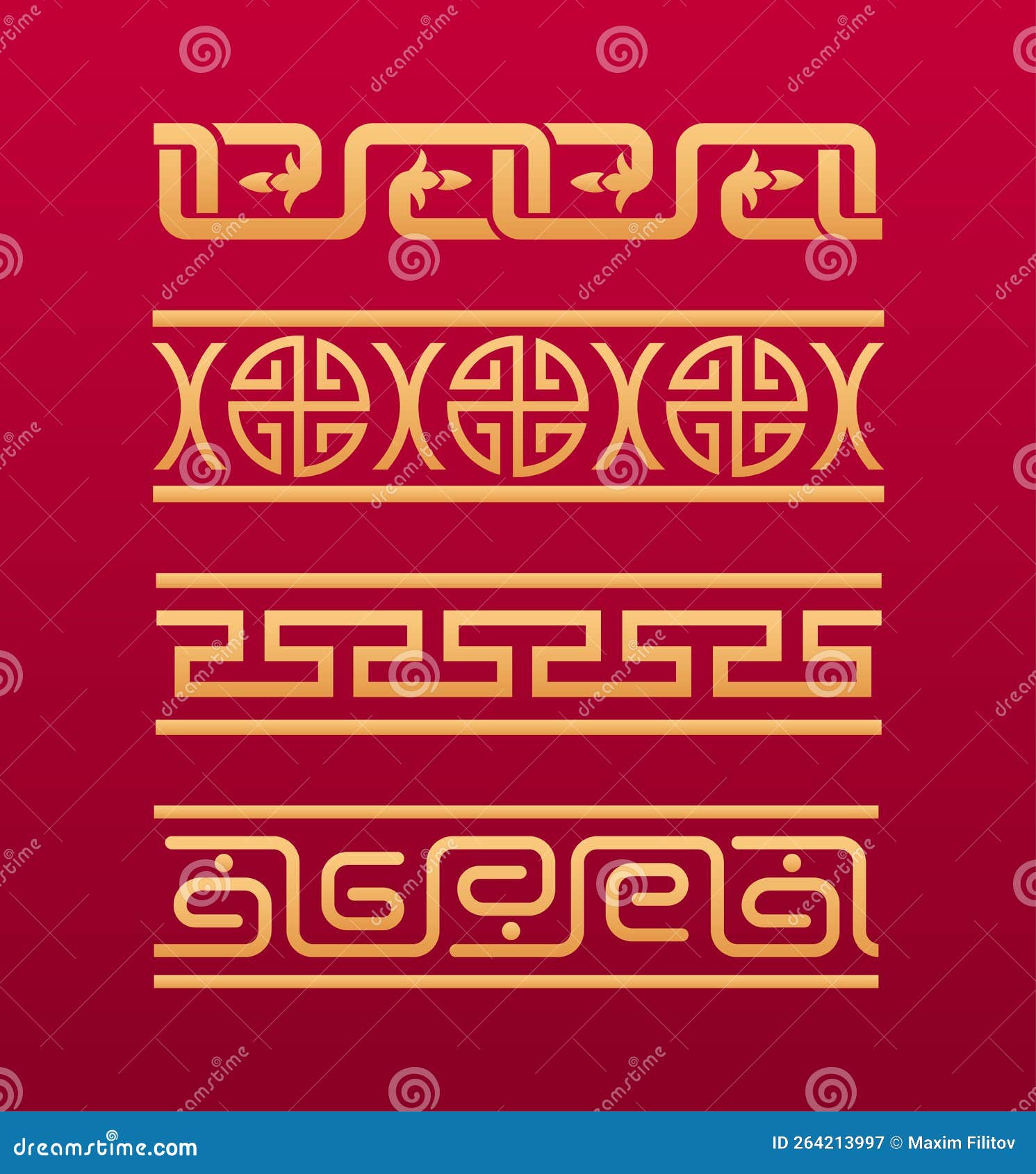 Chinese Geometric Pattern. Gold Chain with Floral Elements Stock Vector ...