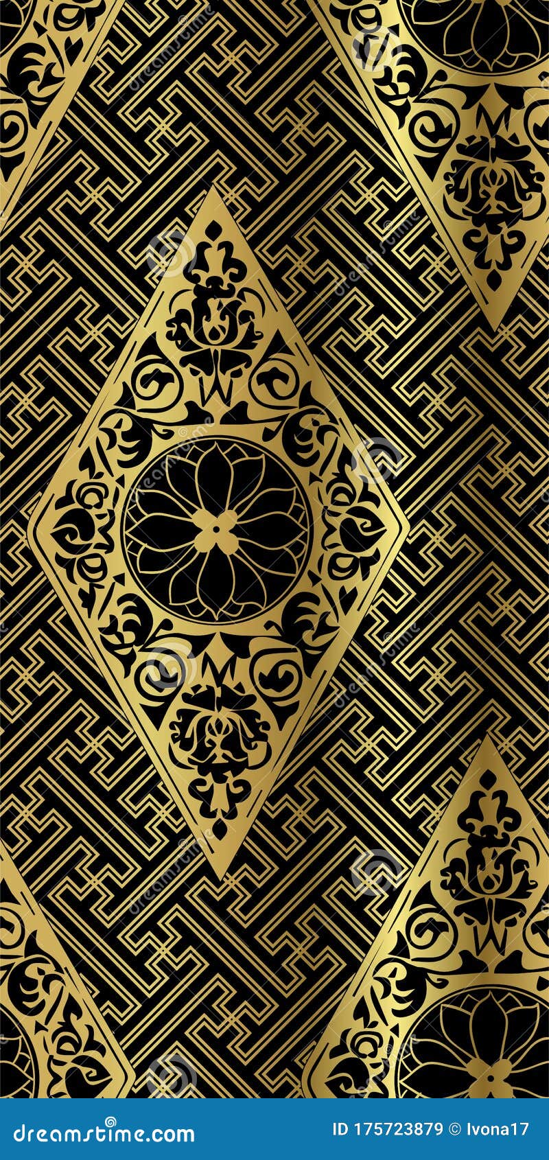 Chinese Geometry Vector Seamless Pattern Oriental Black Gold Stock ...