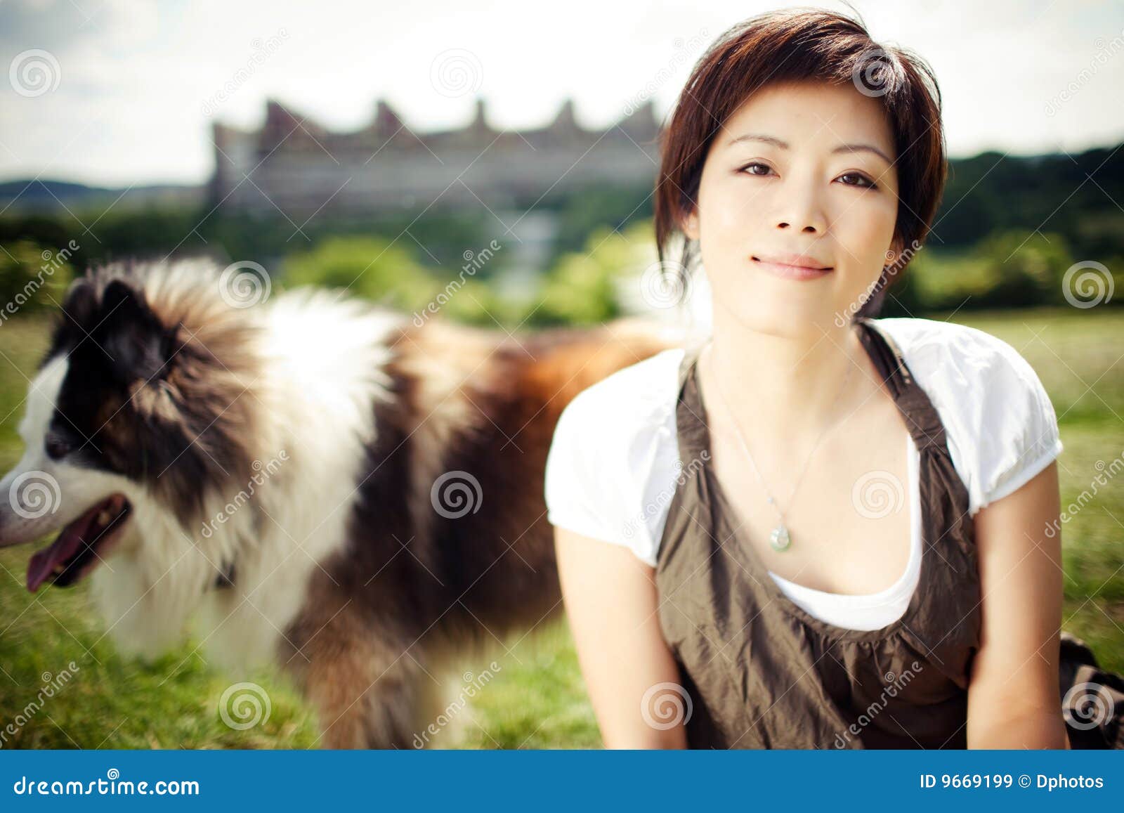 Chinese girl with a dog stock image. Image of asian, chinese - 9669199
