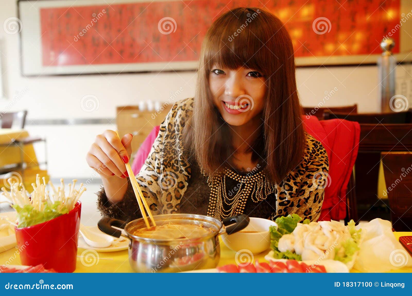 Chinese Girl Eating Hot Pot Stock Photo - Image of characters, asia ...