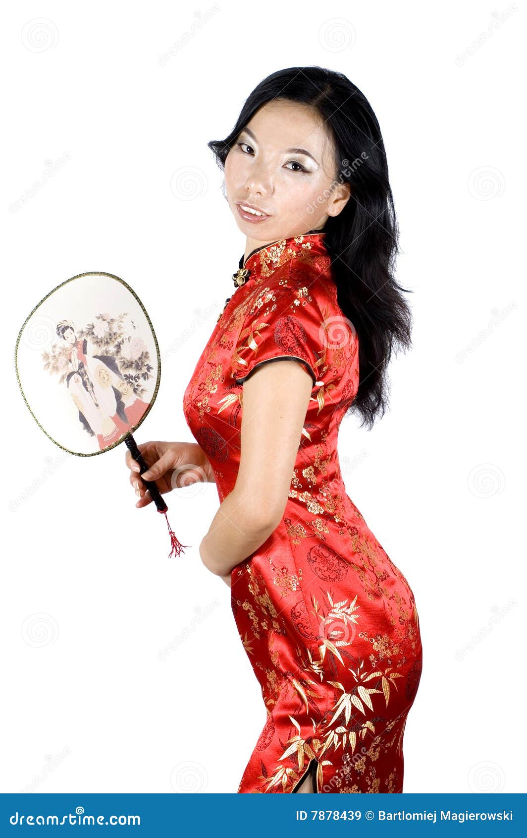 Chinese Girl with Fan in Hand Stock Image - Image of happy, chinese ...