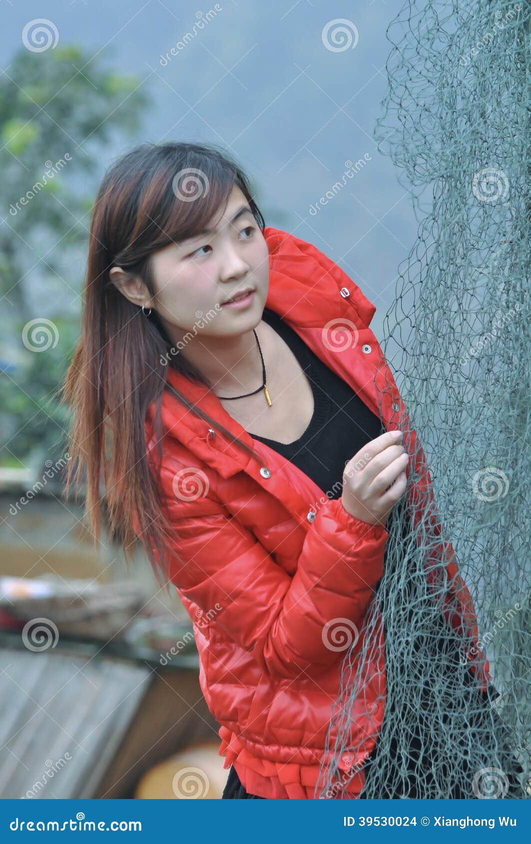 Chinese girl and fishnet stock photo. Image of backdrop - 39530024