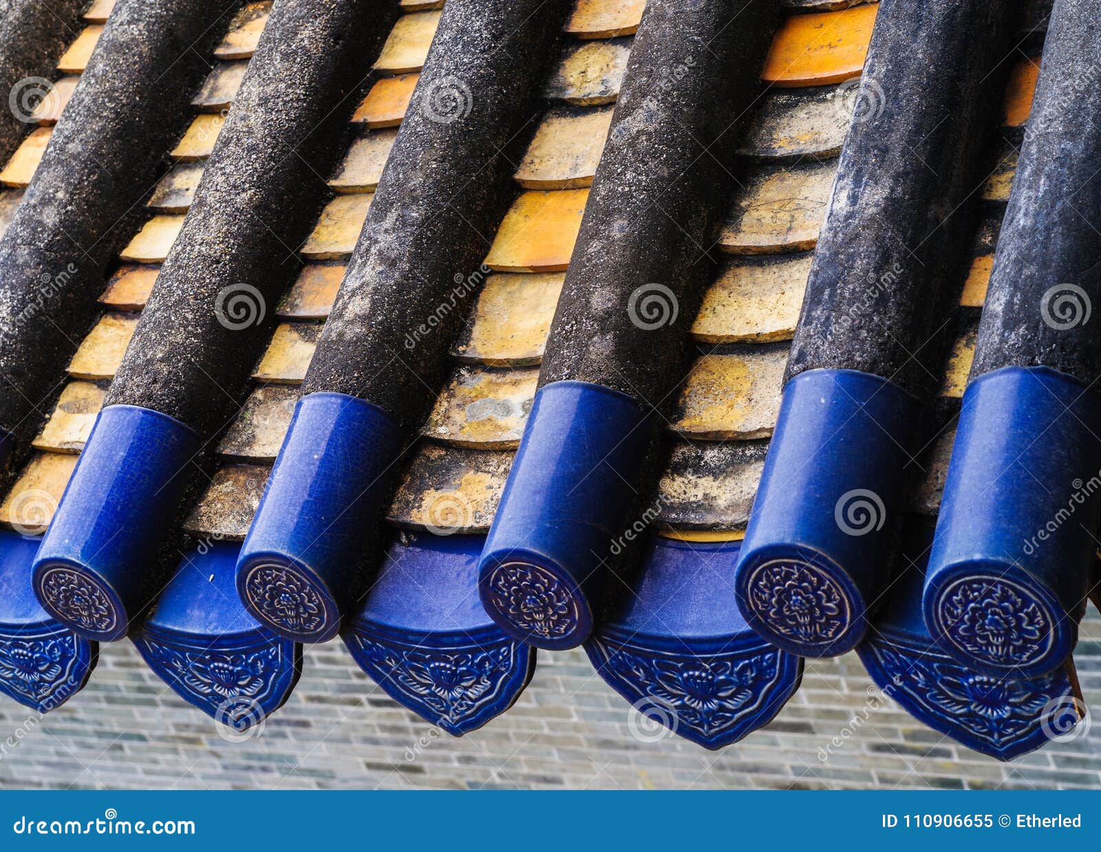 Chinese glazed tile stock image. Image of blue, chinese - 110906655